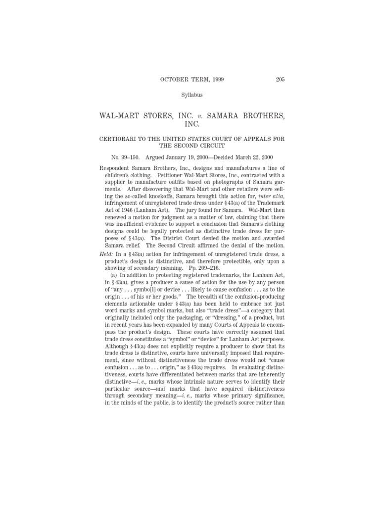 Wal-Mart Stores v. Samara Brothers | PDF | Trade Dress | Trademark ...