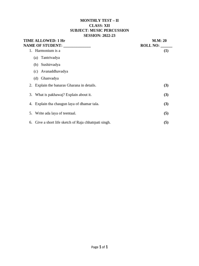 Music Sample Paper | PDF