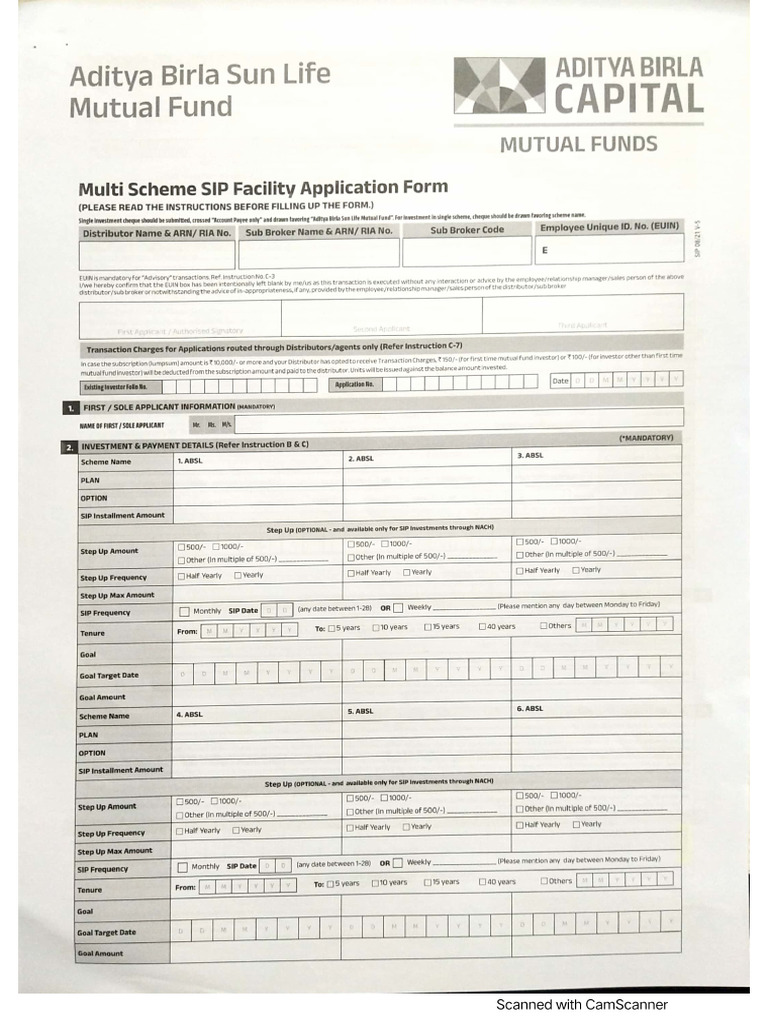 Multi Scheme SIP Facility Application Form | PDF