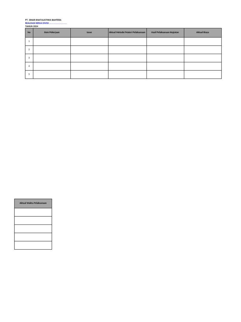 Template Realisasi Dan Rencana Kerja PT. SKB - Revised | PDF