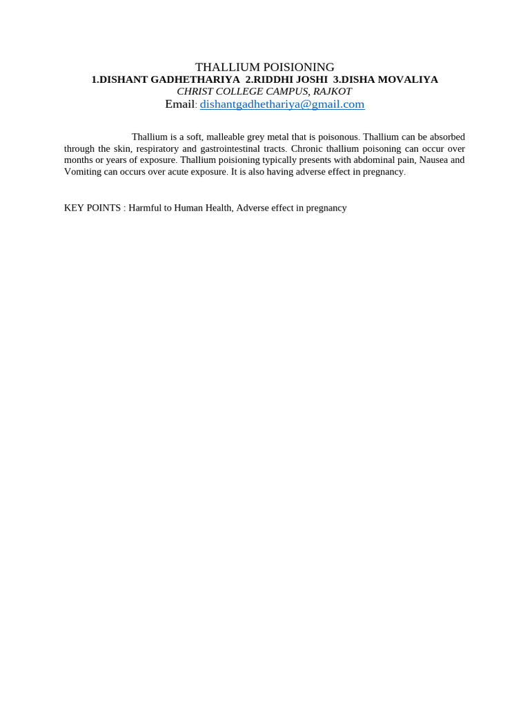 Thallium Poisoning: Health Risks Explained | PDF