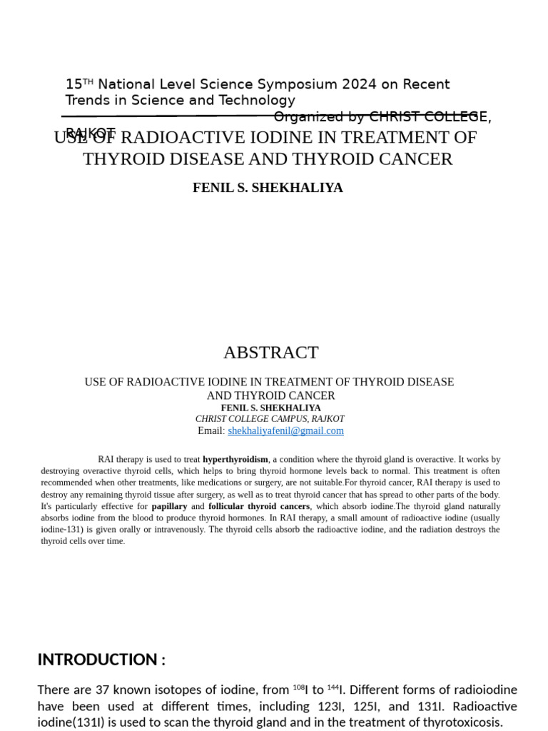 Radioactive Iodine for Thyroid Treatment | PDF | Hyperthyroidism | Thyroid