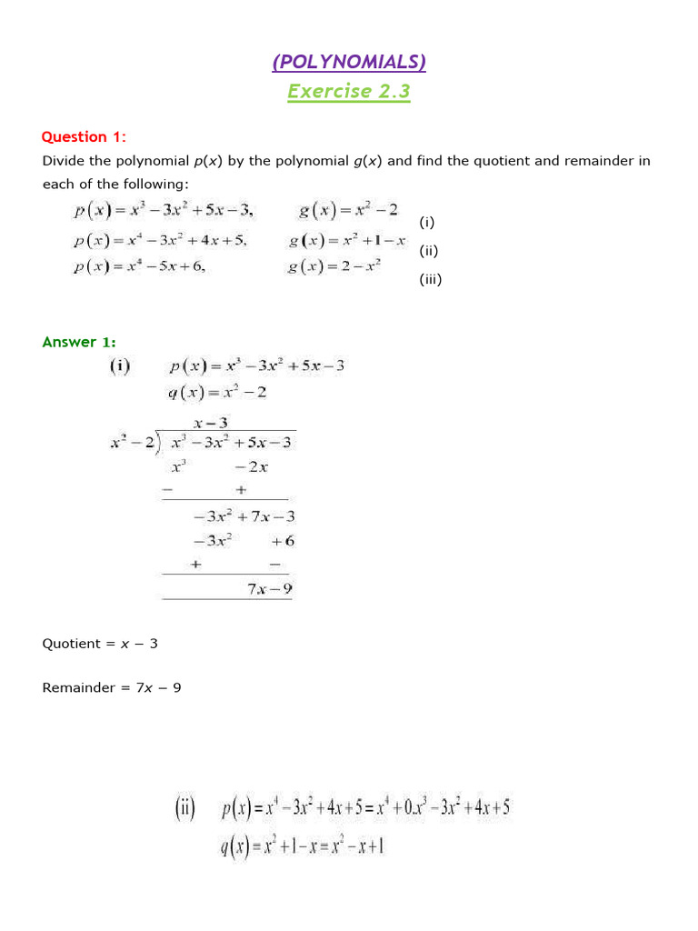 Excercise 2.3 | PDF | Polynomial | Arithmetic