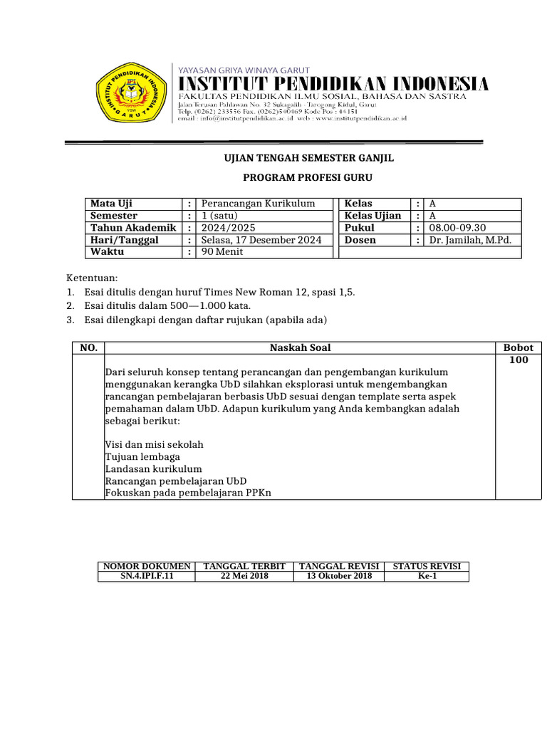jamilah-UAS kurikulum-PPG-2024 | PDF