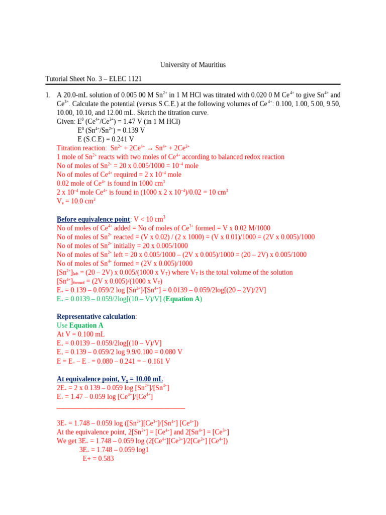 Model Answer - Tutorial No 3 - CHEM 1188 | PDF | Physical Chemistry ...