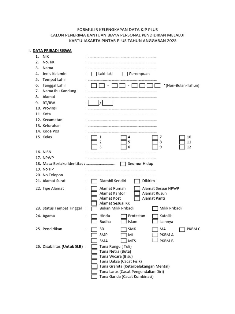 Berkas Formulir KJP Tahap 1 THN 2025 | PDF