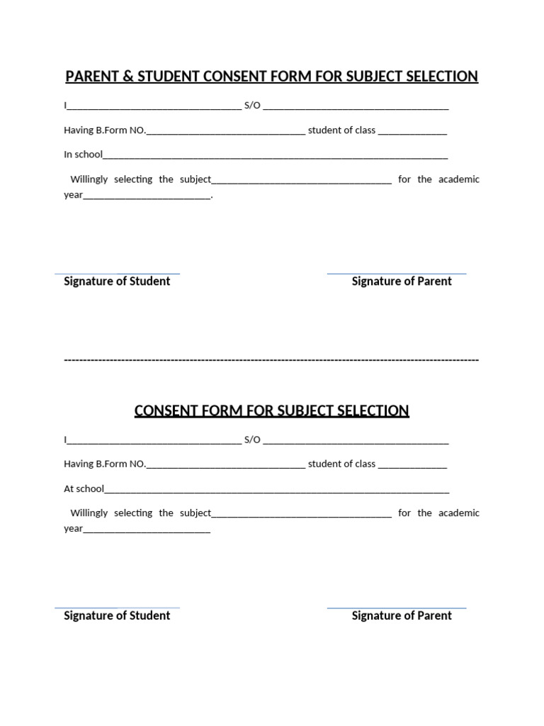 Consent Form For Subject Selection | PDF