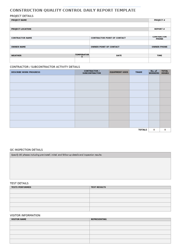 Daily Construction QC Report Template | PDF