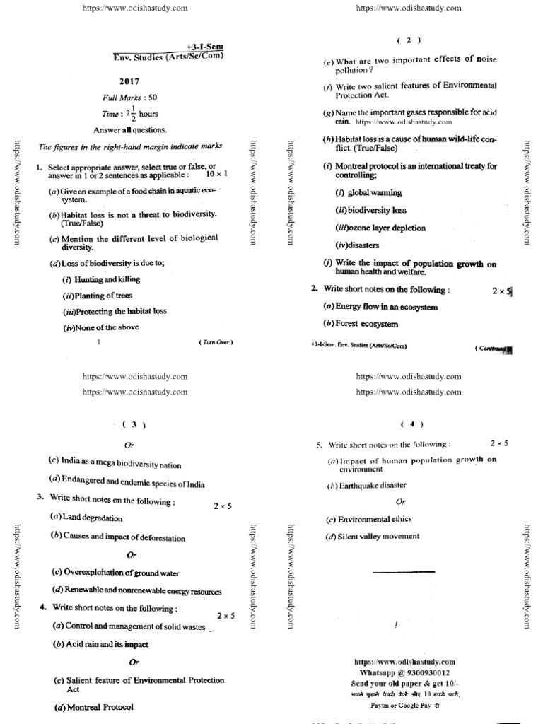 Ba Bcom BSC 1 Sem Environment Studies 2017 | PDF