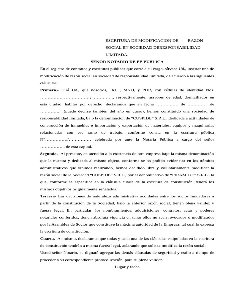 124-Mod. de Razon Social de SRL | PDF | Gobierno