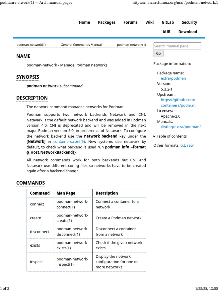 Podman Network 1 — Arch Manual Pages Pdf Ip Address Computer
