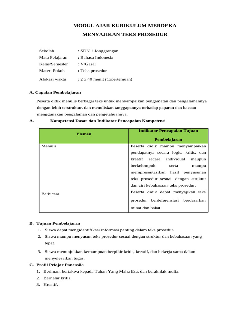 Modul Ajar Teks Prosedur | PDF
