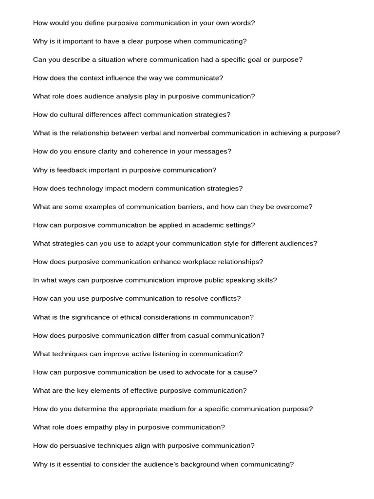 Purposive Communication QUESTIONS | PDF | Communication | Nonverbal Communication