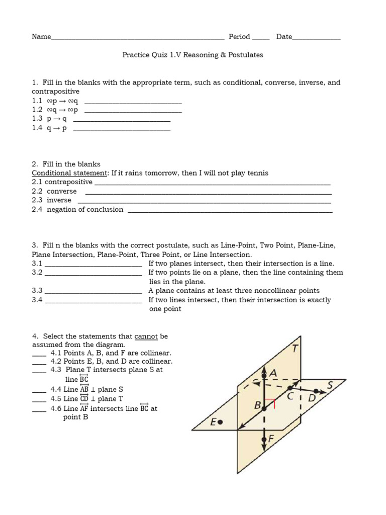 Reasoning & Postulates Practice Quiz | PDF