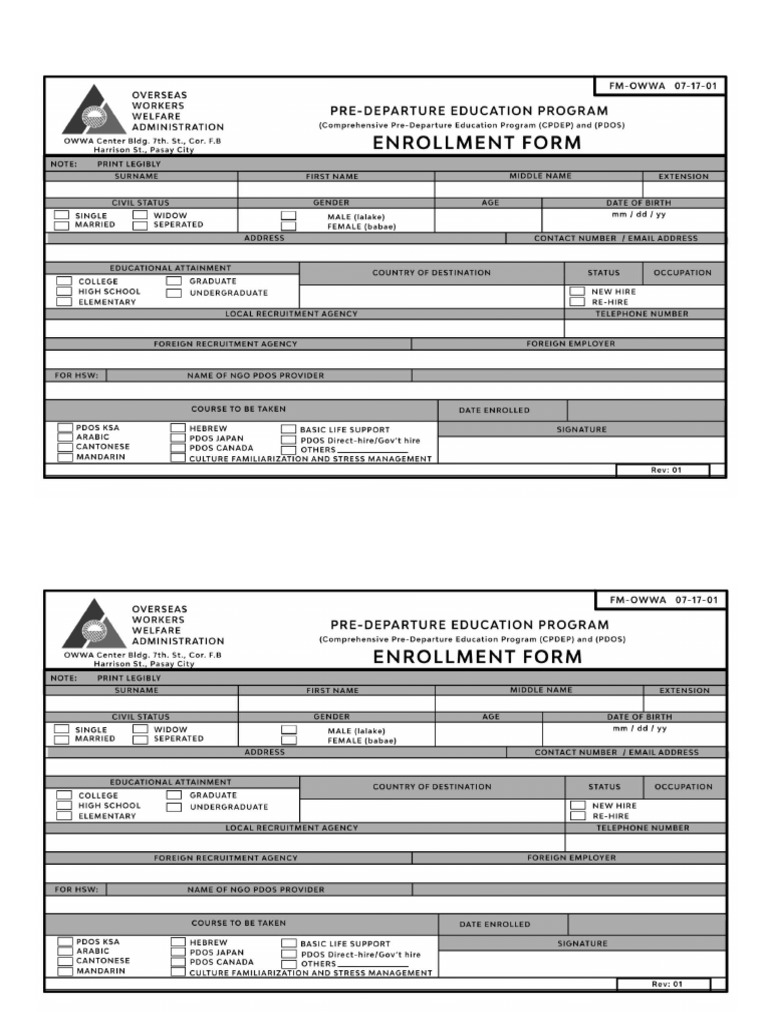 OWWA Enrollment Form | PDF