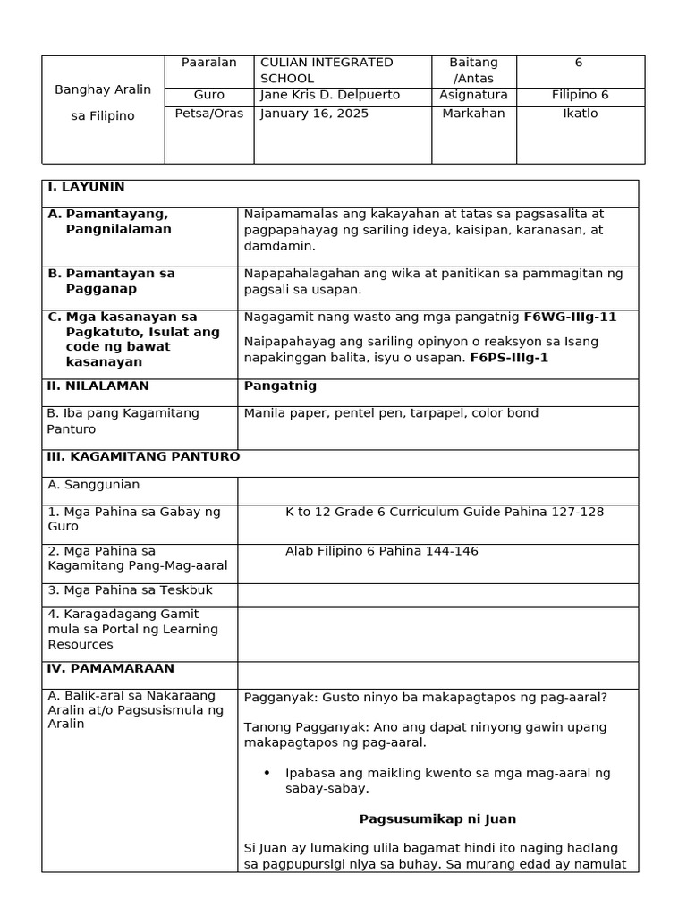 Banghay Aralin | PDF