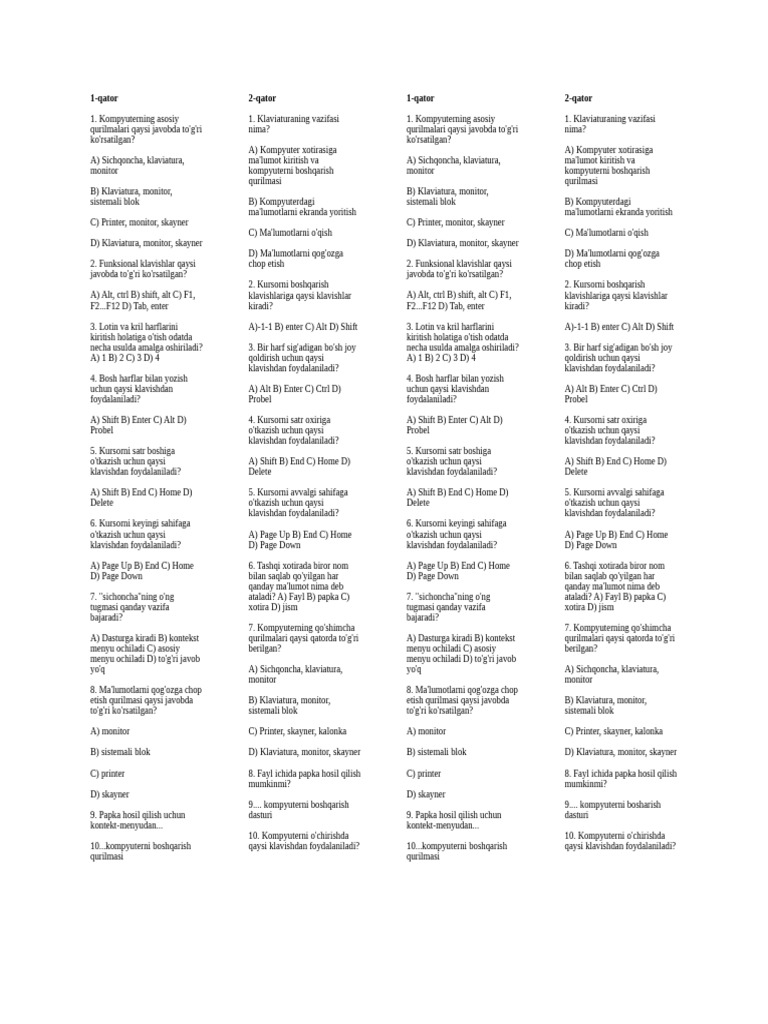 Informatika Nazorat Ishi | PDF