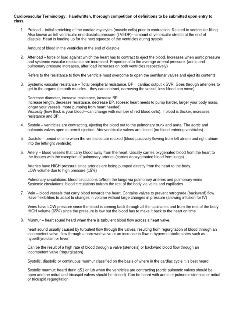 Cardiovascular Terminology | PDF | Diastole | Heart