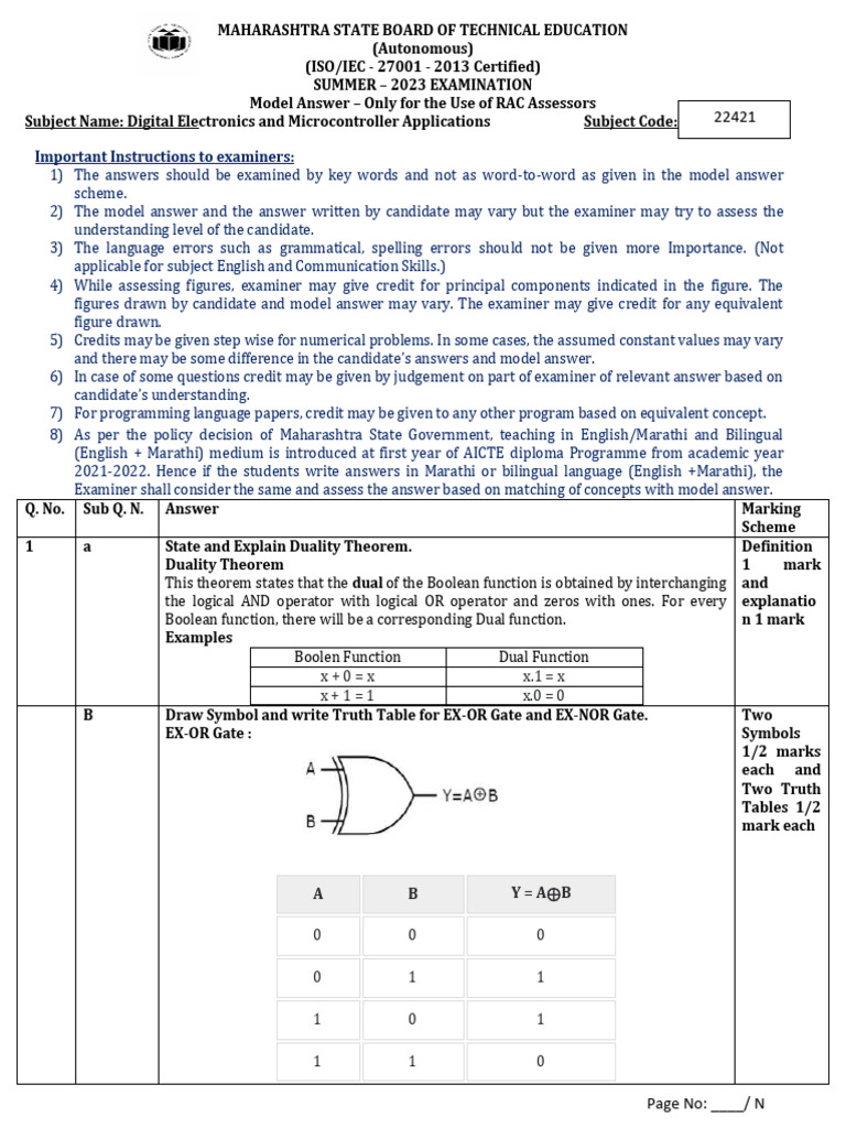 Model Answers for Digital Electronics Exam | PDF | Microcontroller | Electronic Engineering