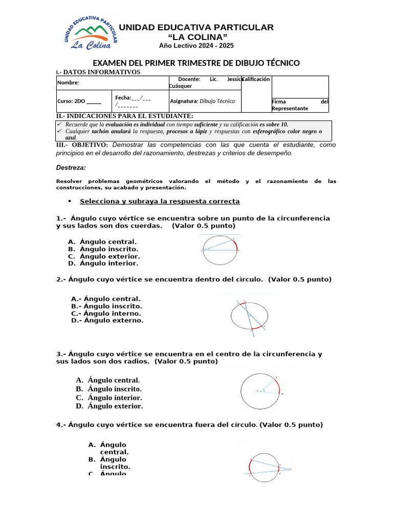 EXAMEN DEL PRIMER TRIMESTRE DE DIBUJO TÉCNICO SEGUNDO DE BACHILLERATO ...