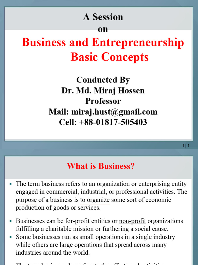 Lecture 01 Entrepreneurship Basic Concepts | PDF | Entrepreneurship ...