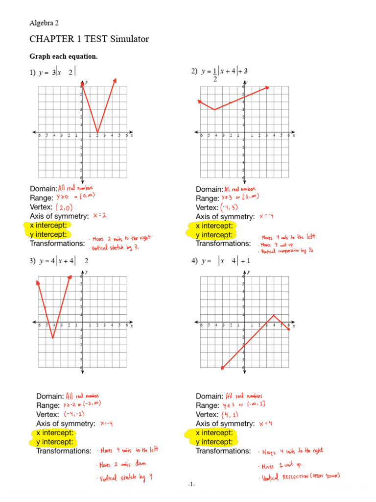 KEY - CHAPTER 1 TEST Simulator | PDF | Function (Mathematics) | Vertex ...