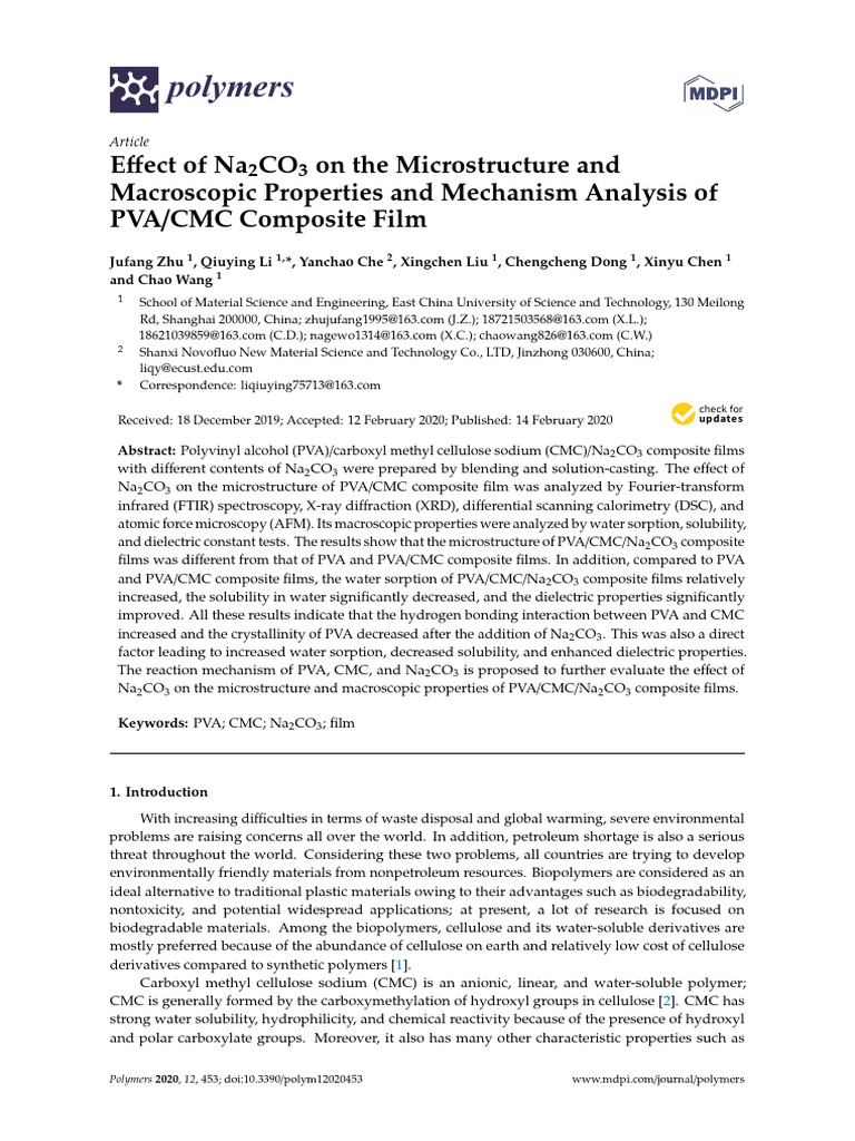 Na2CO3 Impact on PVA/CMC Films | PDF | Differential Scanning ...