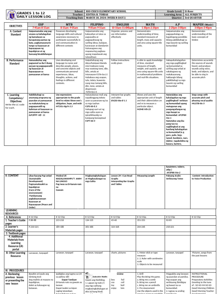 DLL All-Subjects-2 Q4 W6 D1 | PDF