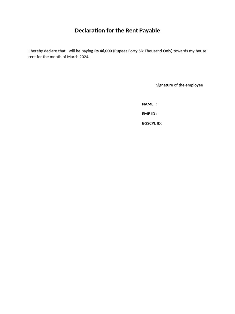 March 2024 Rent Payment Declaration | PDF