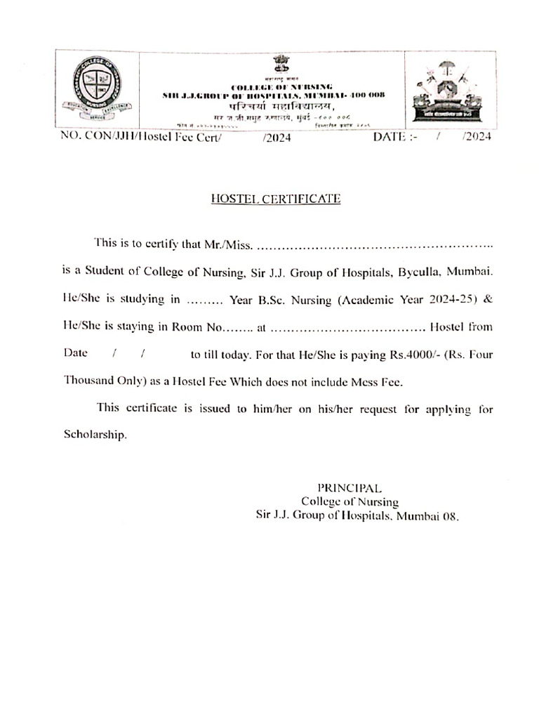 Hostel Certificate | PDF