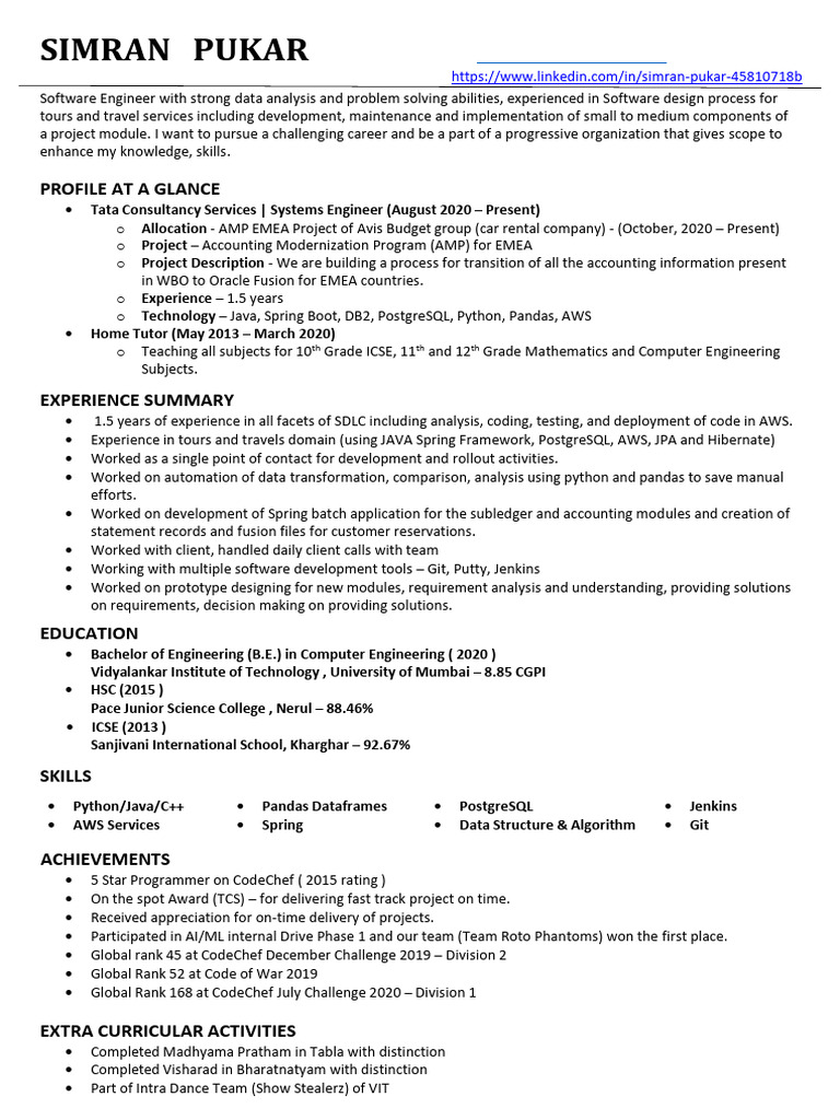 Simran_Pukar Resume | PDF | Software | Computing