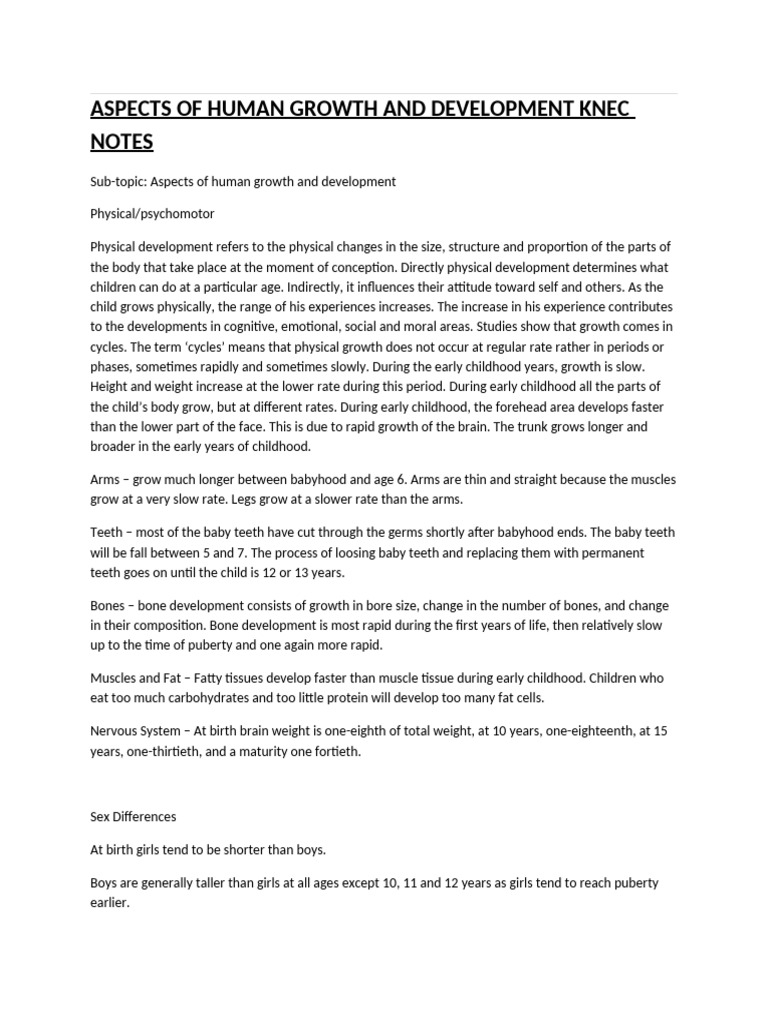 Child Growth and Development Notes | PDF | Perception | Language ...