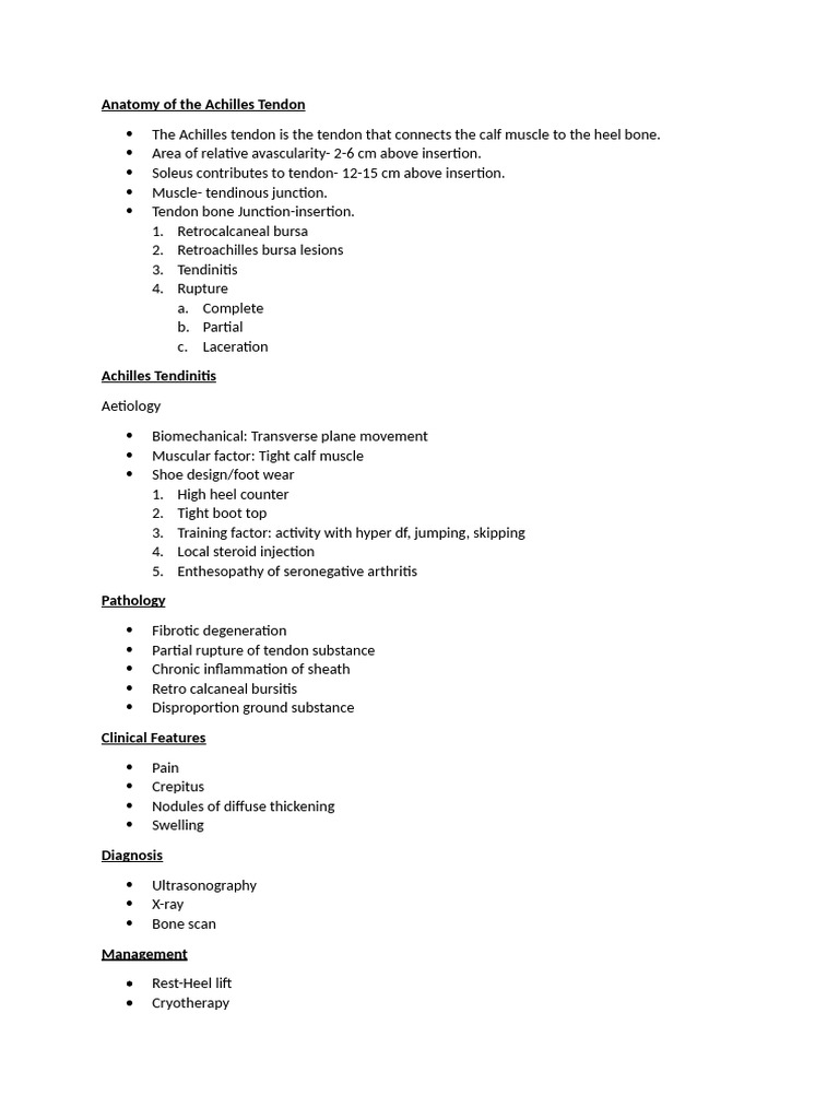 Achilles Tendon Anatomy and Pathology | PDF