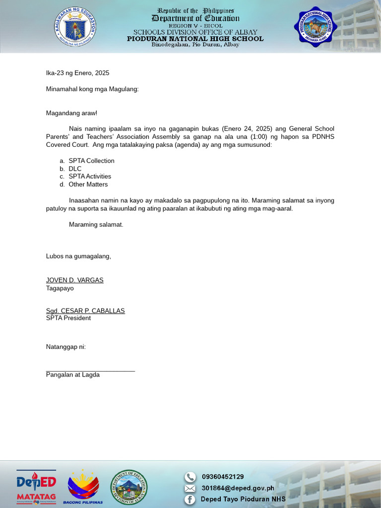 LETTER-TO-PARENT-SPTA | PDF