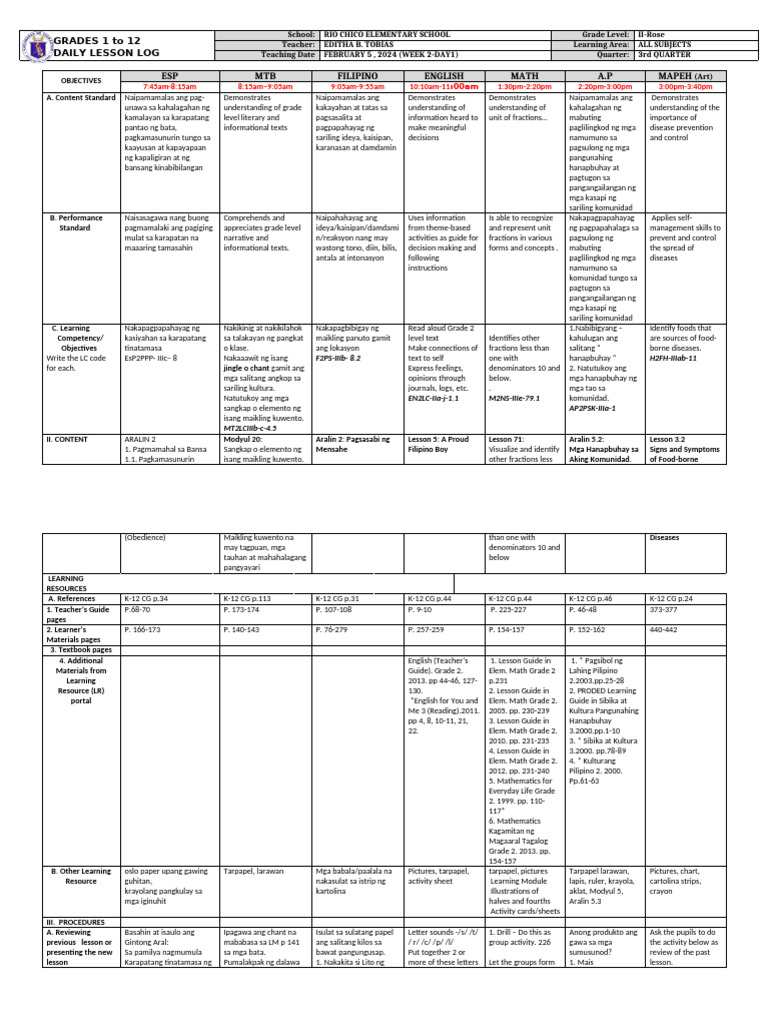 DLL All-Subjects-2 Q3 W2 D1 | PDF
