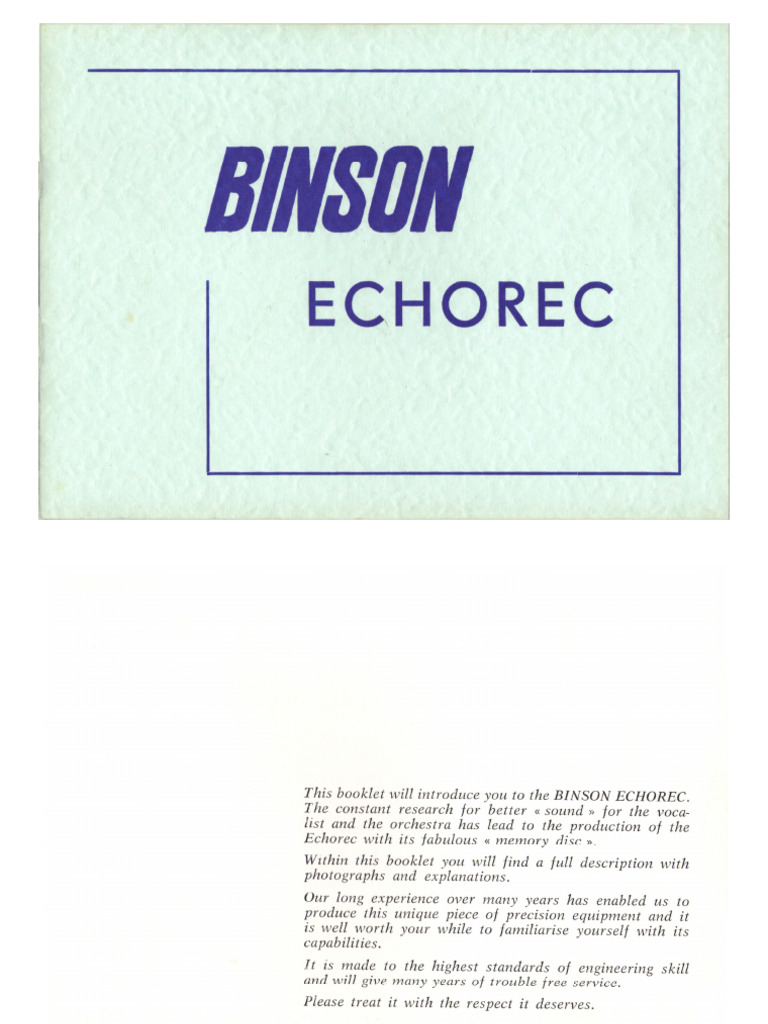 Binson Echorec Manual | PDF