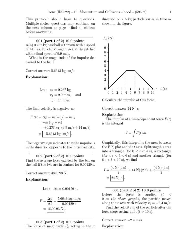 Momentum and Collisions Practice Problems | PDF | Momentum | Force