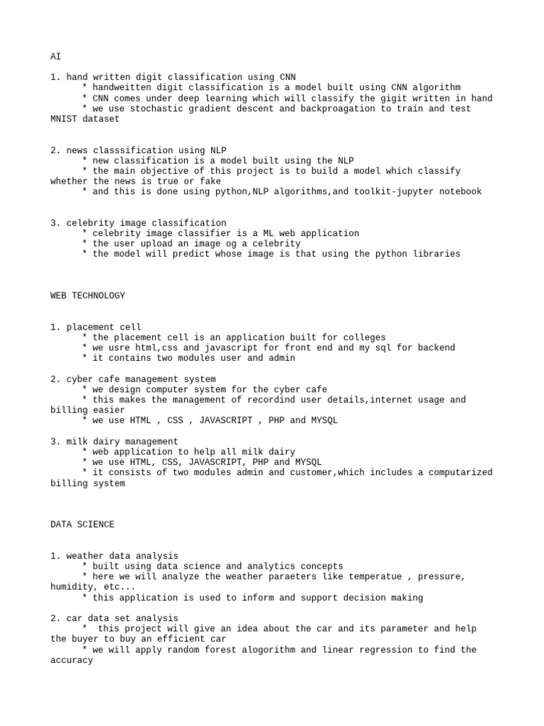 project ideas | PDF | Statistical Classification | Machine Learning