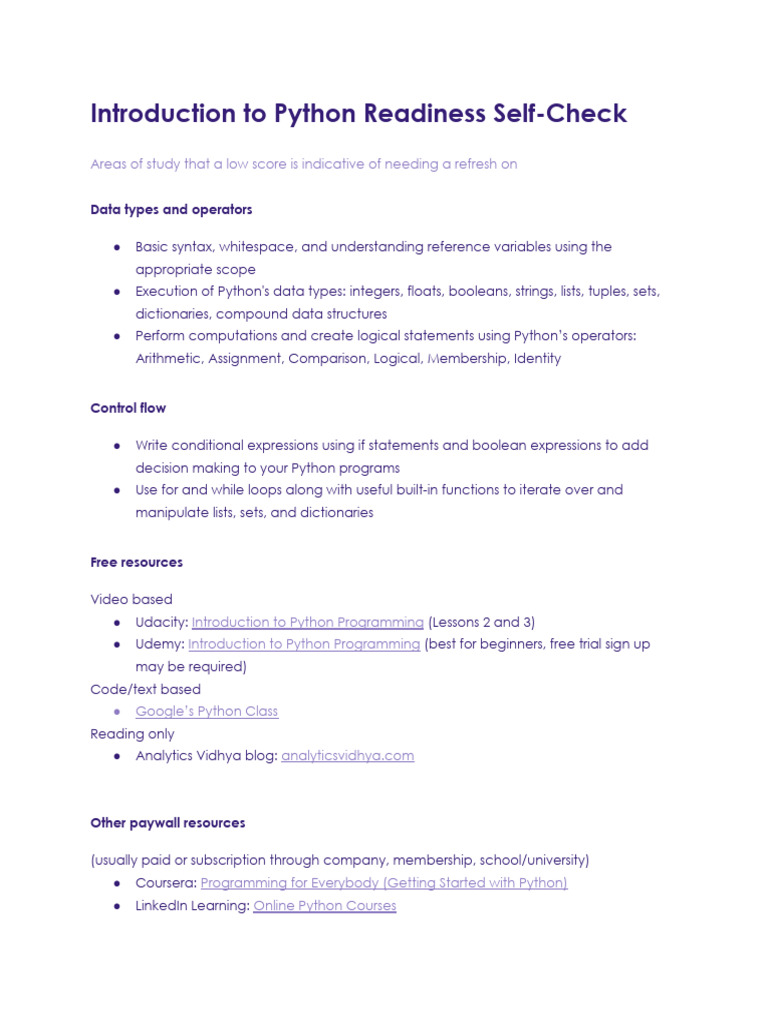Introduction To Python Readiness Self-Check For DFS Professionals ...