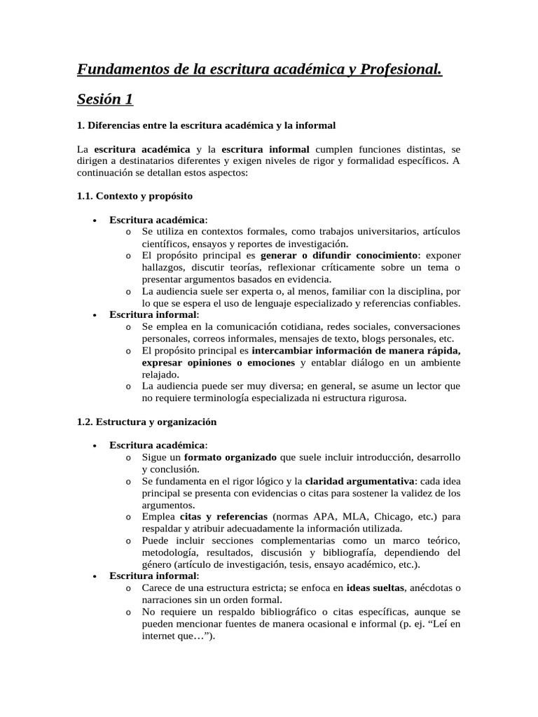 Desarrollo de Temas Fundamentos de La Escritura Académica y Profesional ...