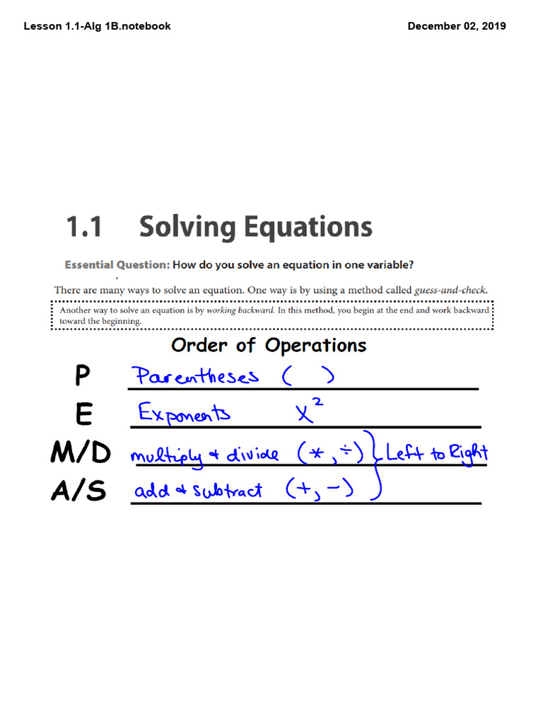 Lesson 1.1-Alg 1B-2019 | PDF