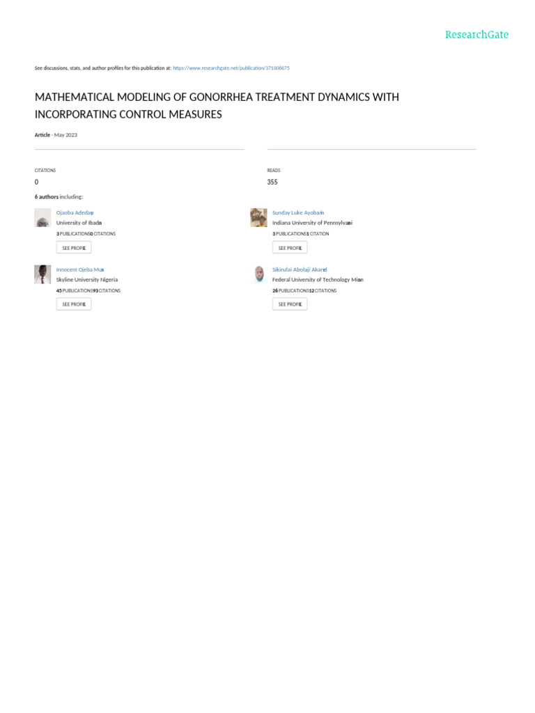 Mathematical Modeling of Gonorrhea Treatment Dynamics With ...