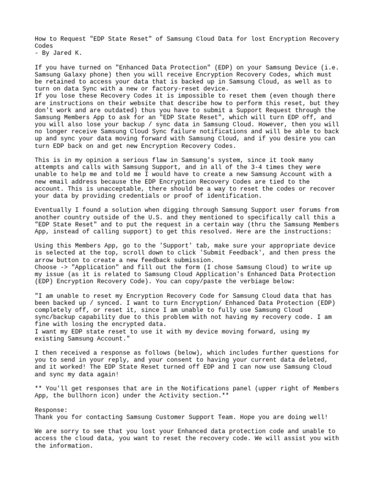 How To Request EDP State Reset For Samsung Cloud - Lost Encryption Recovery Codes | PDF | Cloud ...