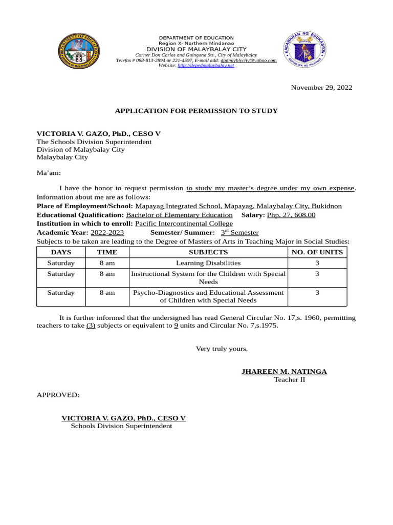 Permit To Study 3rd Sem | PDF | Teachers | Academia