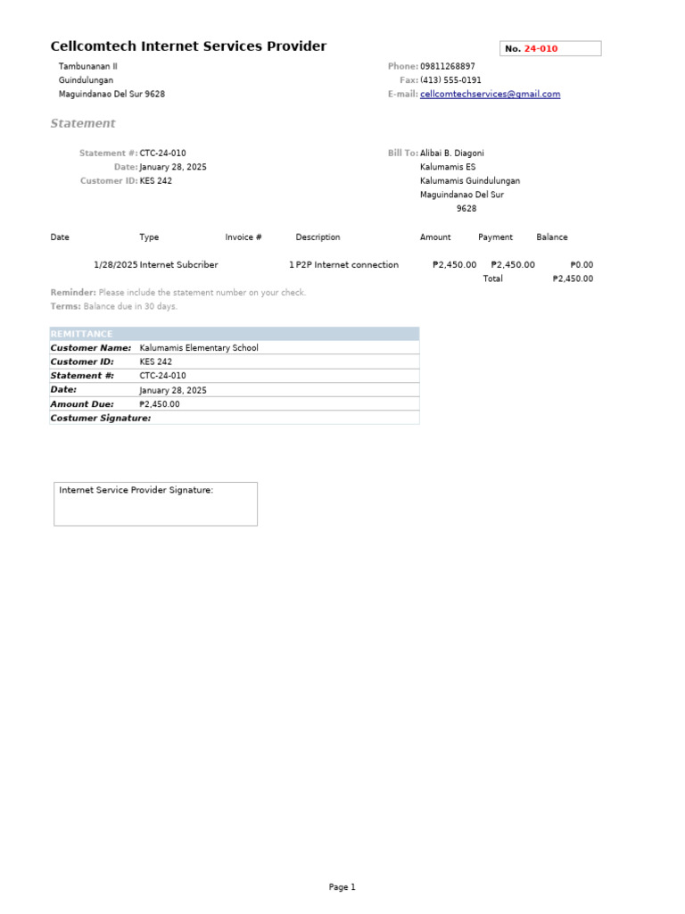 Internet Billing Statement for KES 242 | PDF