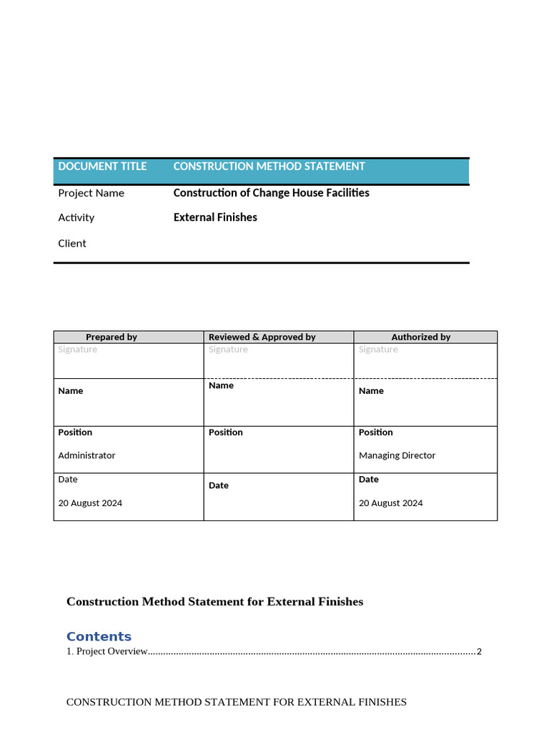 External Finishes Construction Method Statement | PDF | Door | Safety