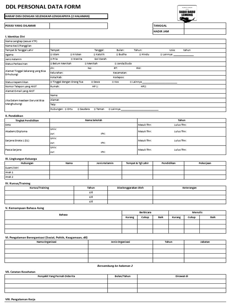 DDL Personal Data Form | PDF