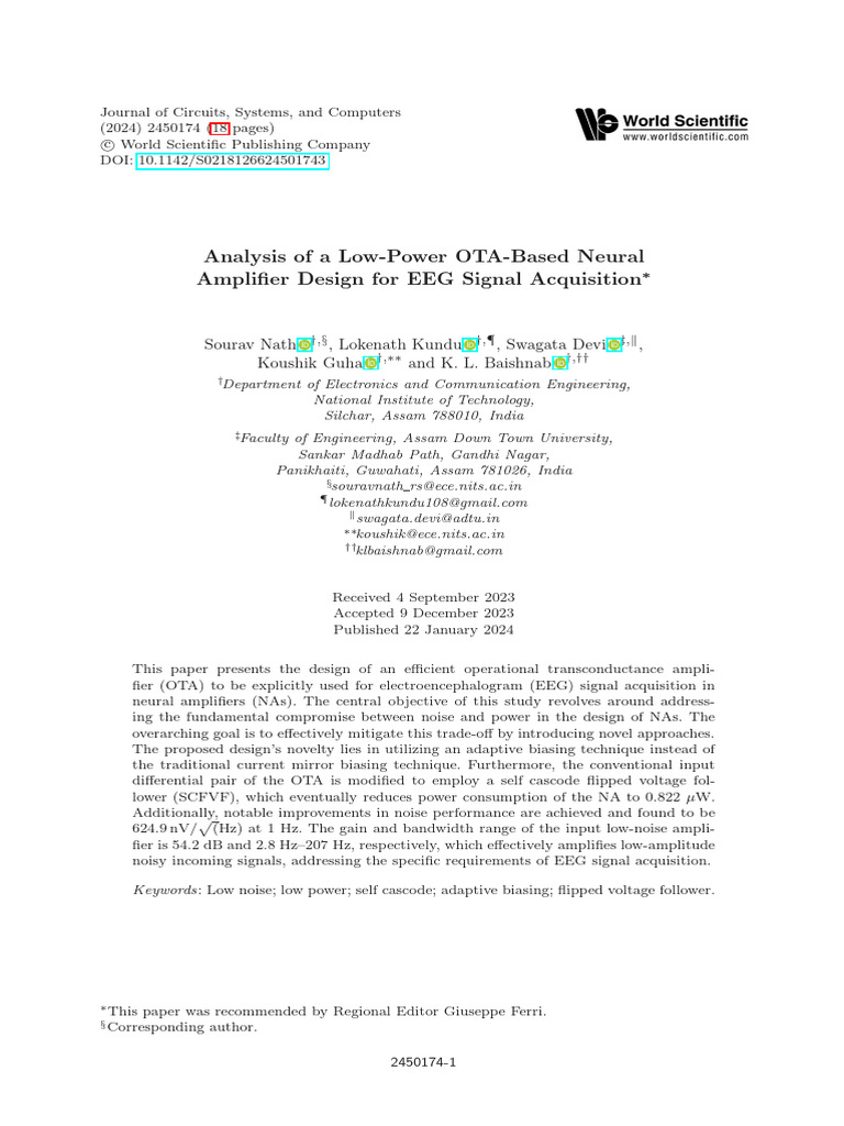 Nath Et Al 2024 Analysis of A Low Power Ota Based Neural Amplifier ...
