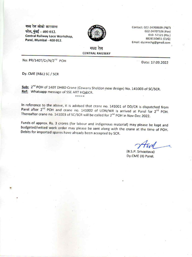 2nd POH of 140T DHBD Crane | PDF