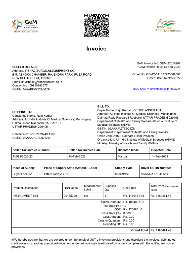 GST Invoice for Surgical Equipment | PDF | Invoice | Taxes